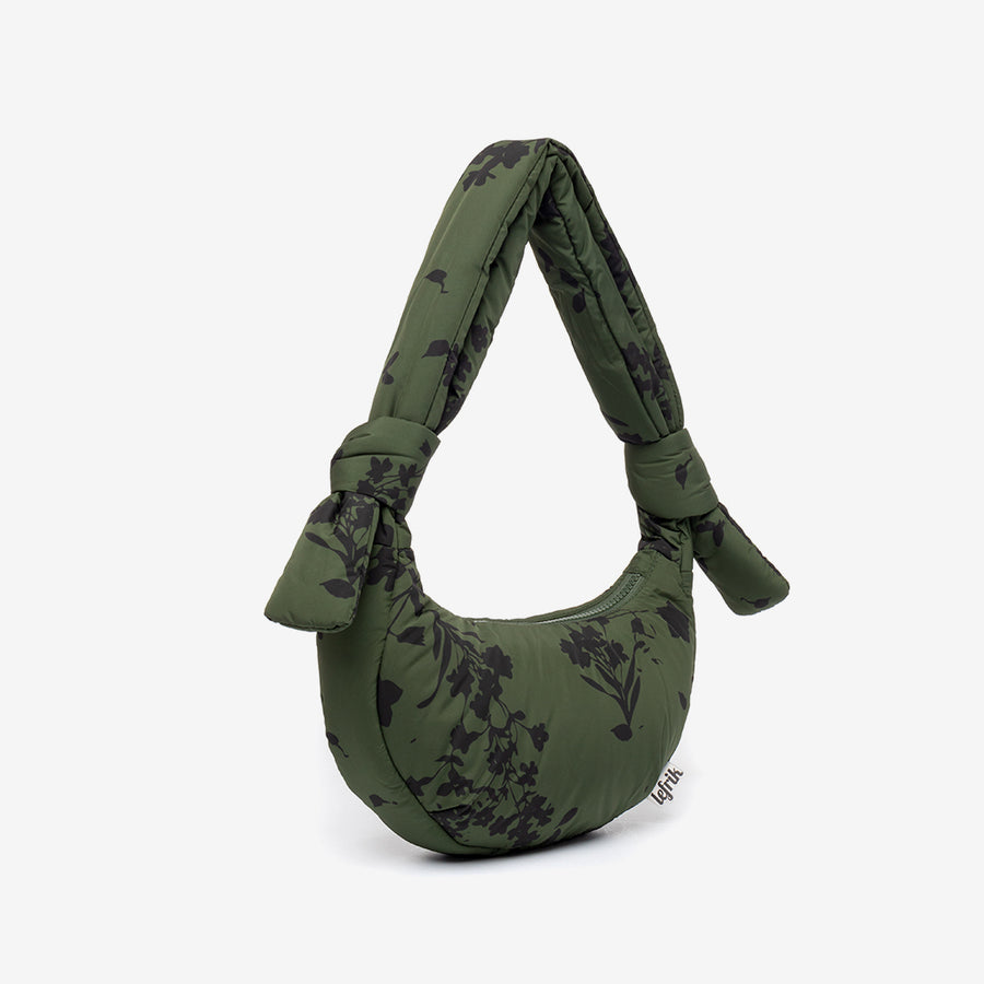 Lefrik Biwa Micro Floral Green Quilted Half Moon Bag